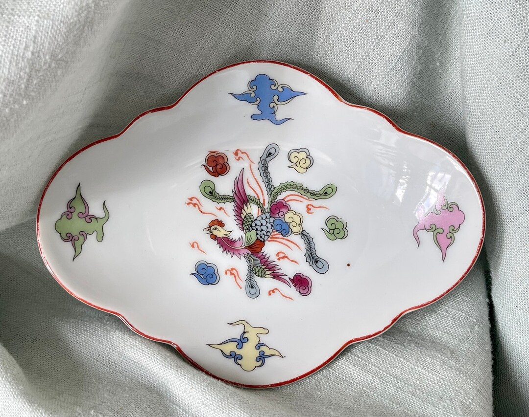 Vintage Chinese Phoenix Flaming Pearl Serving Dish Porcelain Chinese ...