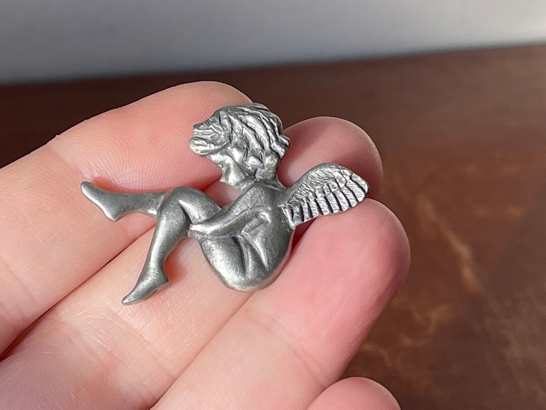 Vintage Lindsay Claire Pewter Angel Pin Signed LCD Cherub Pin Pewter ...