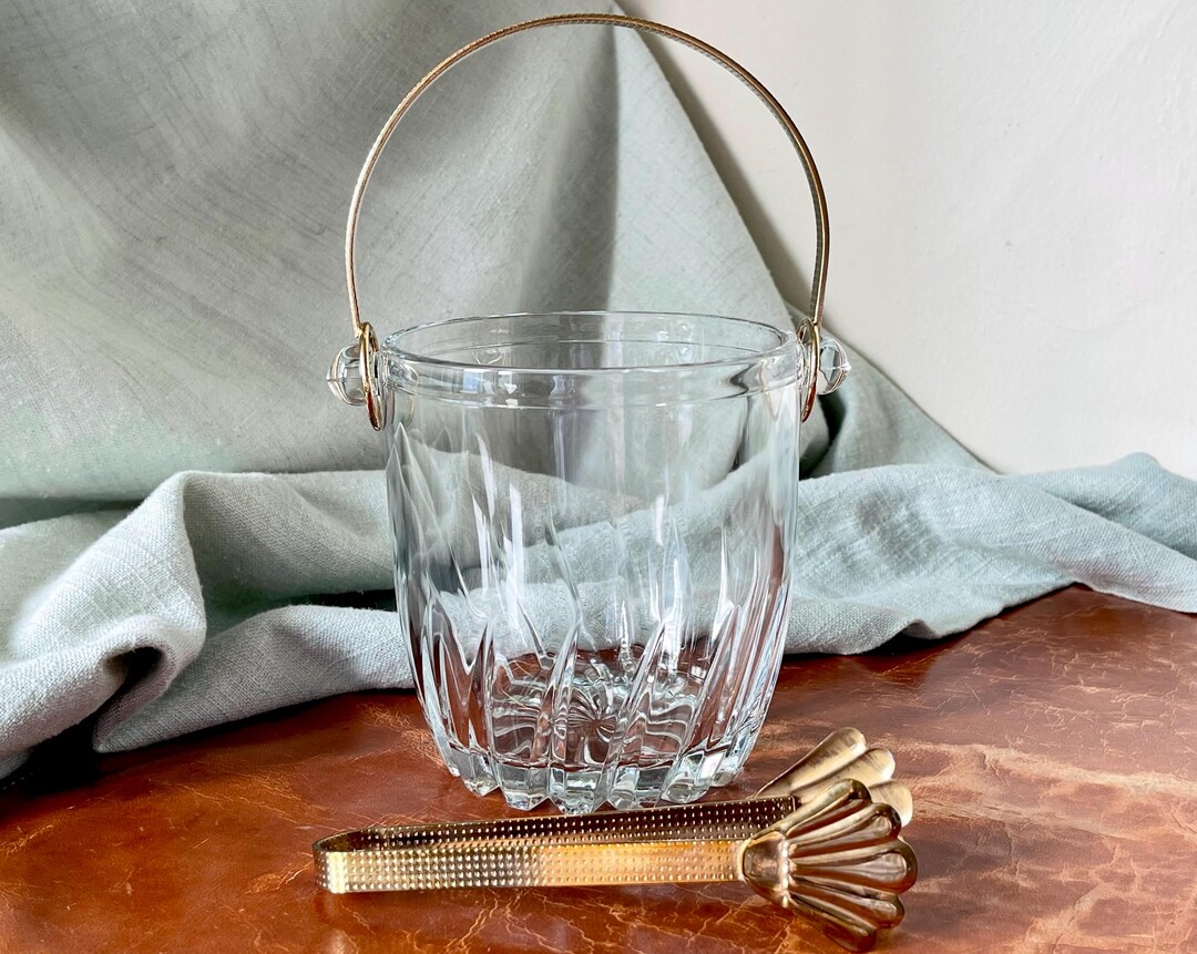 Vintage Oneida Crystal and Gold Plated Ice Bucket With Original Ice ...