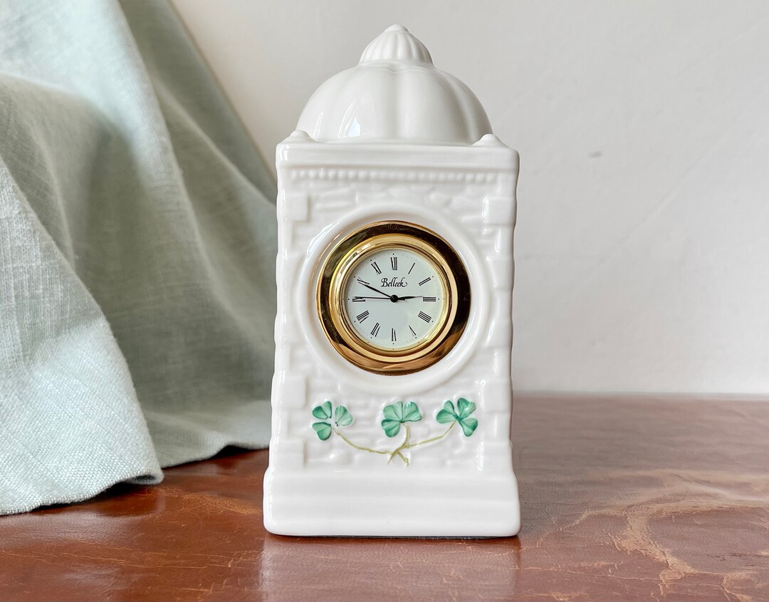 Belleek Ireland Tower Clock Parian Porcelain Hand Painted Shamrock ...