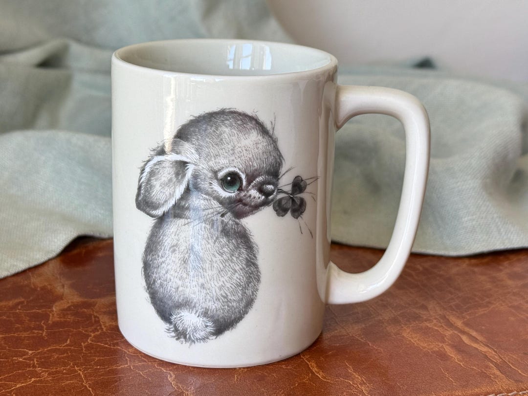 Vintage Otagiri Japan Bunny With Clover Mug Green Eyed Rabbit Coffee ...