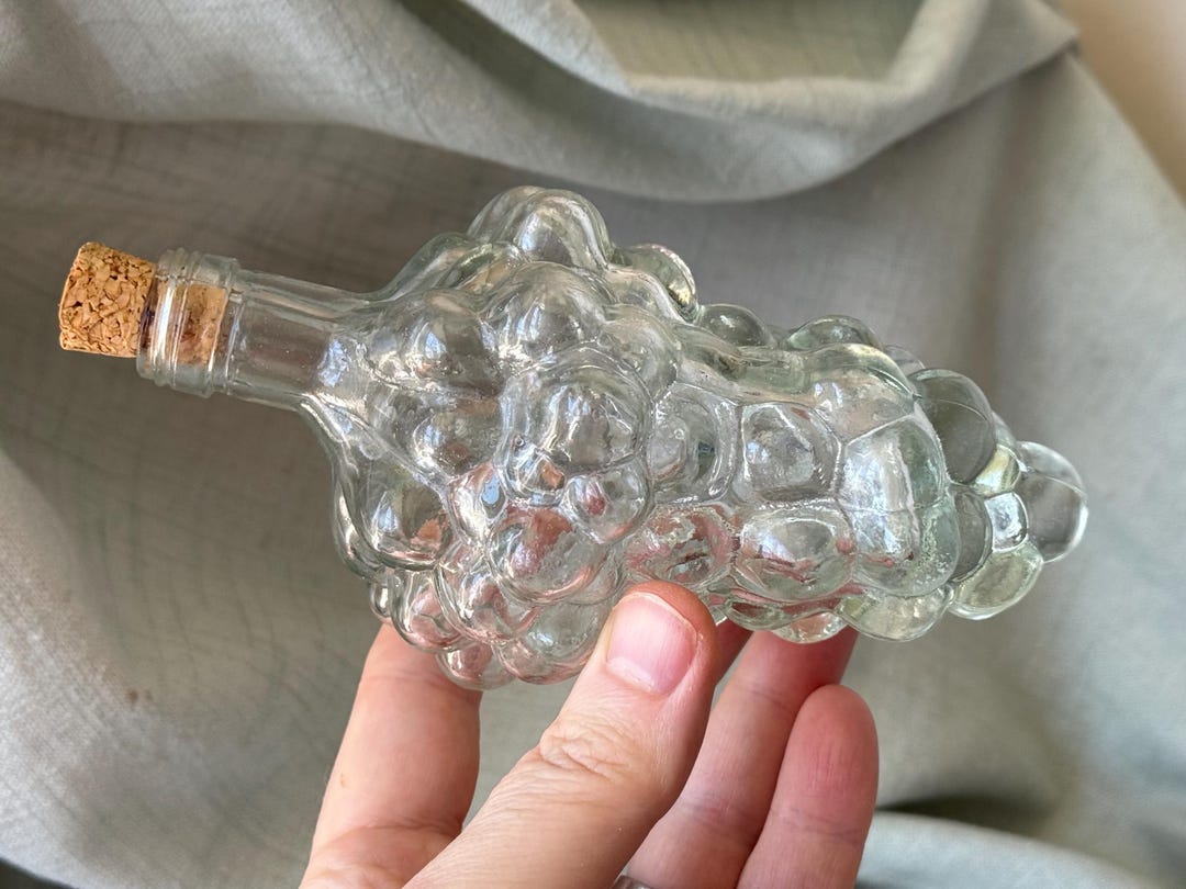 Vintage French Glass Grape Cluster Bottle Clear Molded Glass Grape ...