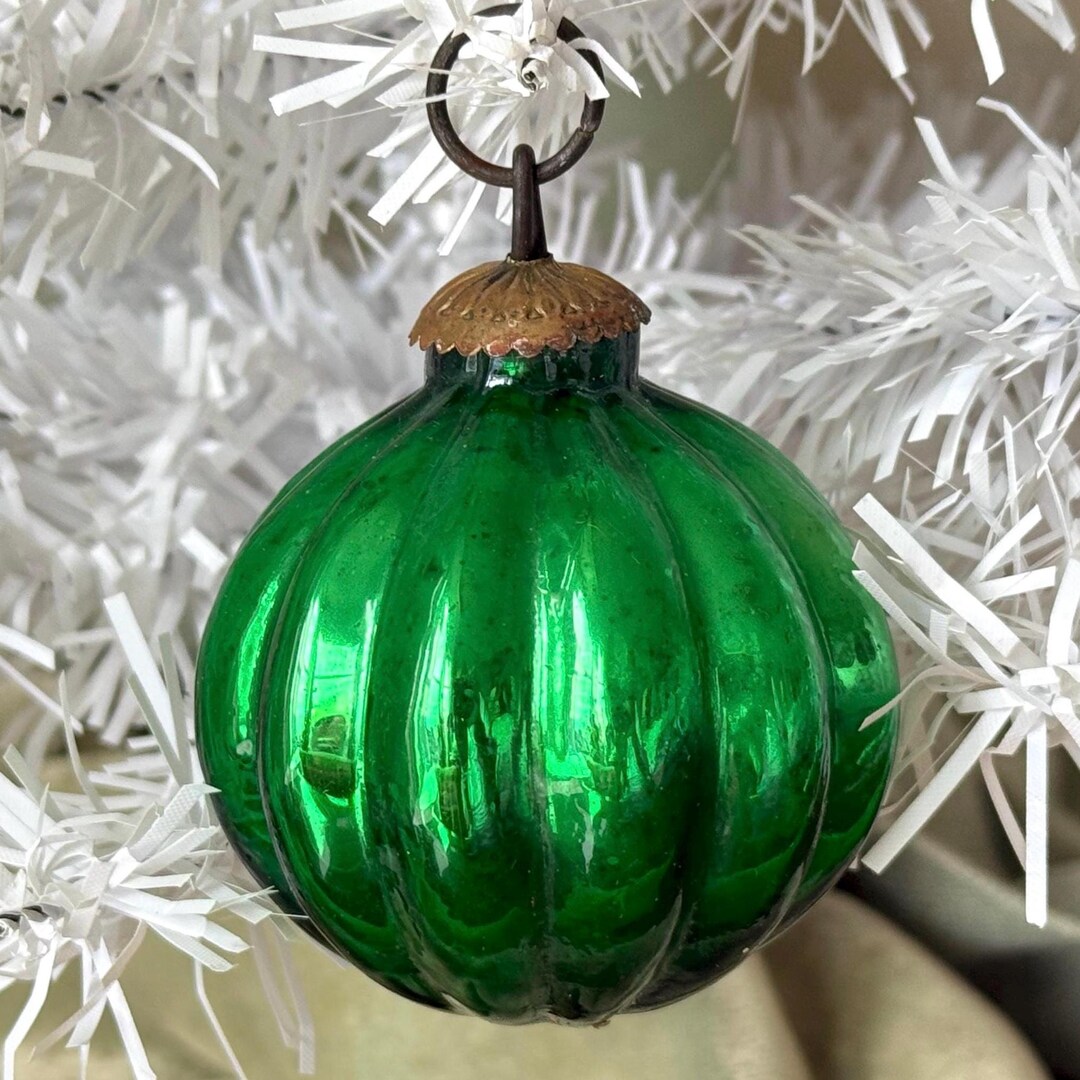 Green Glass Kugel Christmas Tree Ornament Heavy Blown Glass Melon ...