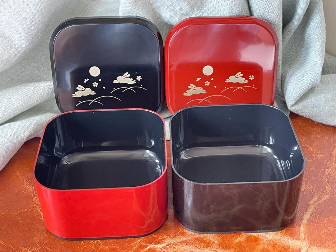 Vintage Japanese Lacquer Trinket Bento Boxes Red and Black Lacquer ...