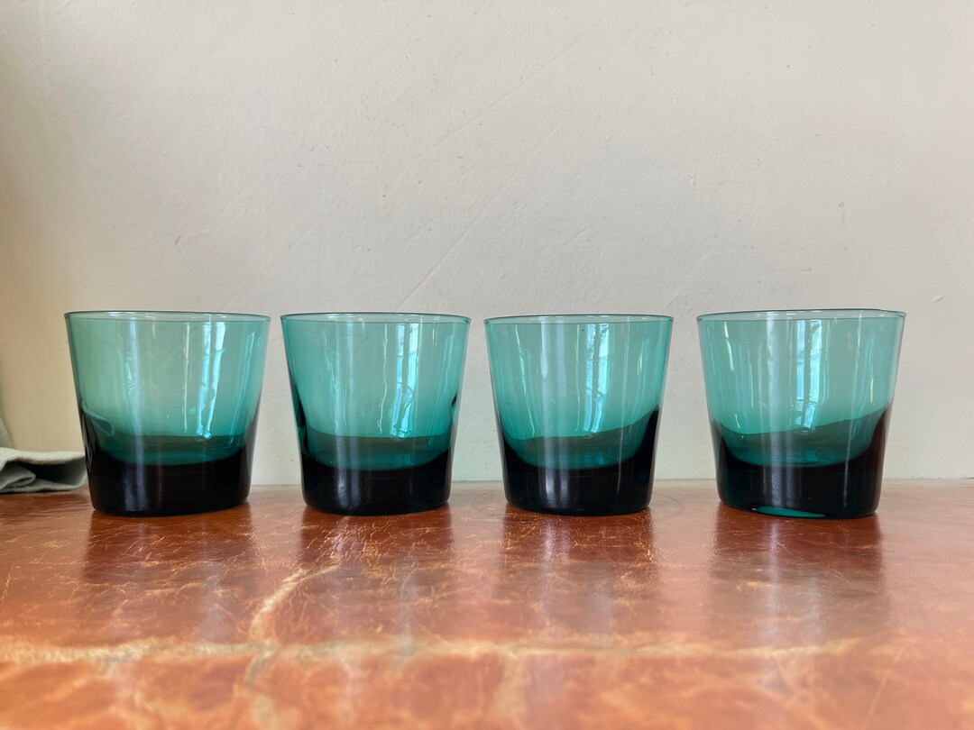 Vintage Libby Teal Blue Rocks Glasses Set of 4 Blue Green Teal Cocktail ...