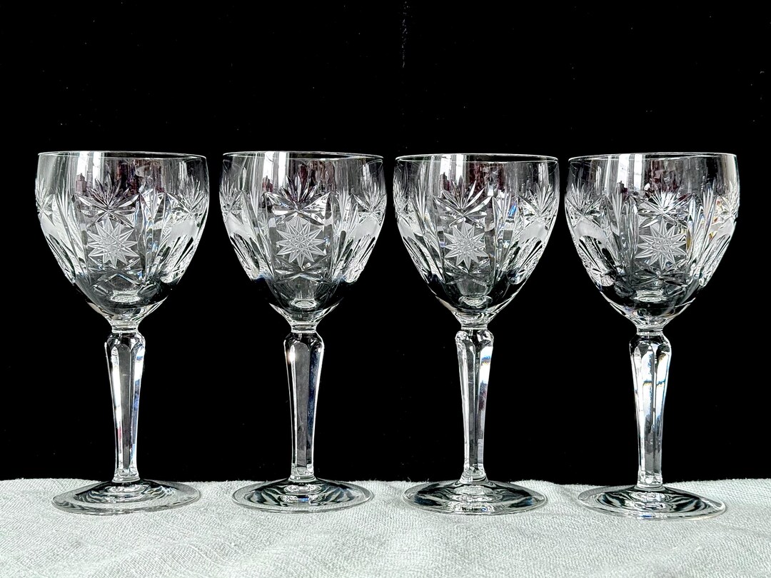RESERVED for Michele Crystal Wine Glasses Set of 4 Mouth Blown Hand Cut ...