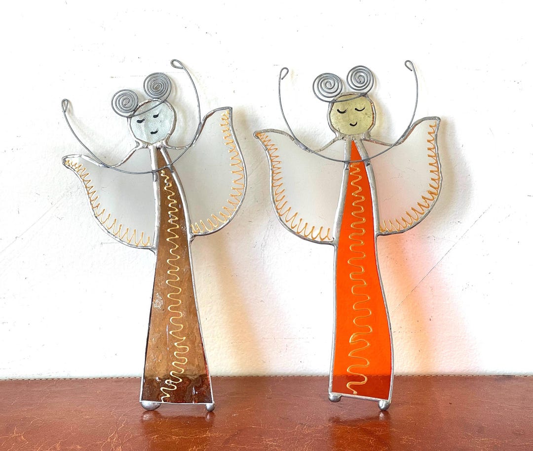 Art Glass Angel Sun Catcher Christmas Tree Ornaments Set of 2 Handmade ...