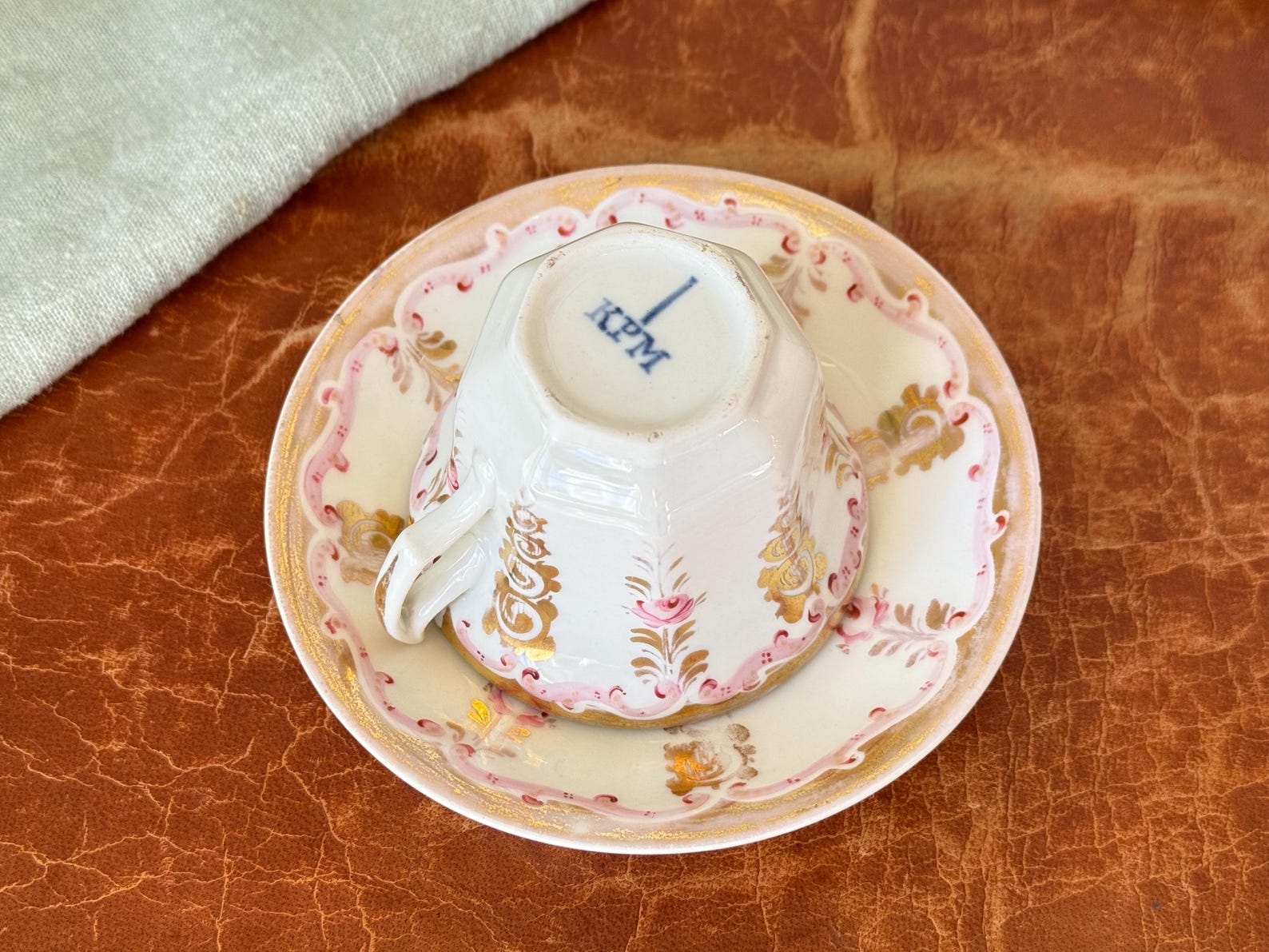 Antique KPM Germany Cup and Saucer Rare Hand Painted Rose and Gold ...