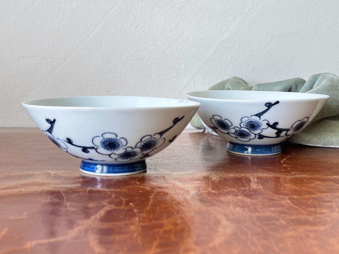 Vintage Japanese Chawan Rice Bowls Set of 2 Arita Porcelain Cherry ...