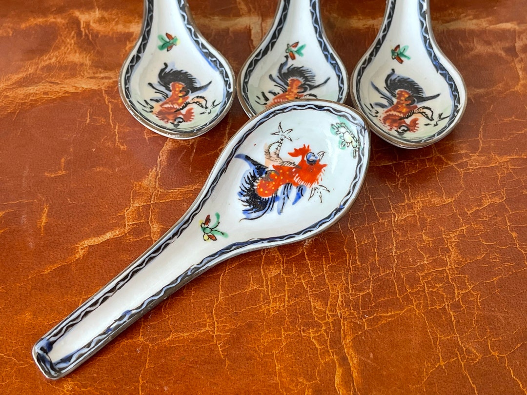 Antique Chinese Republic Era Famille Verte Spoons Set of 4 Hand Painted ...