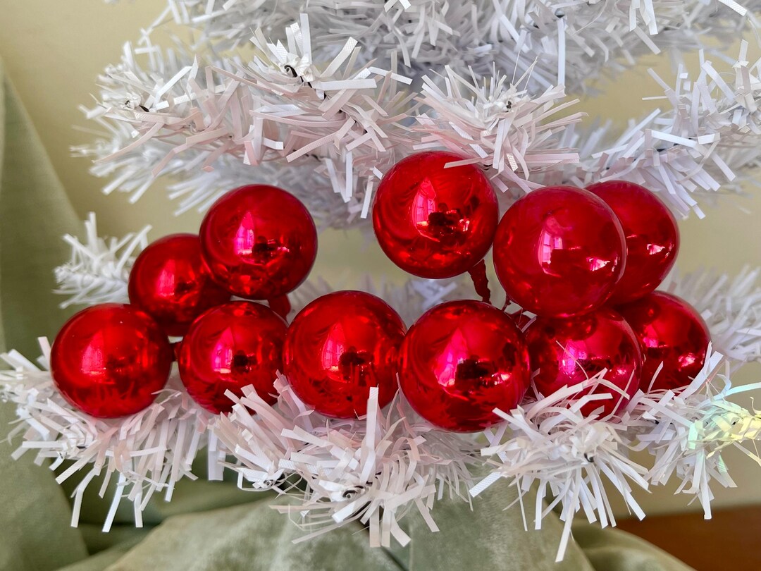 Red Mercury Glass Corsage Millinery Picks Ball Ornaments From the 1950 ...
