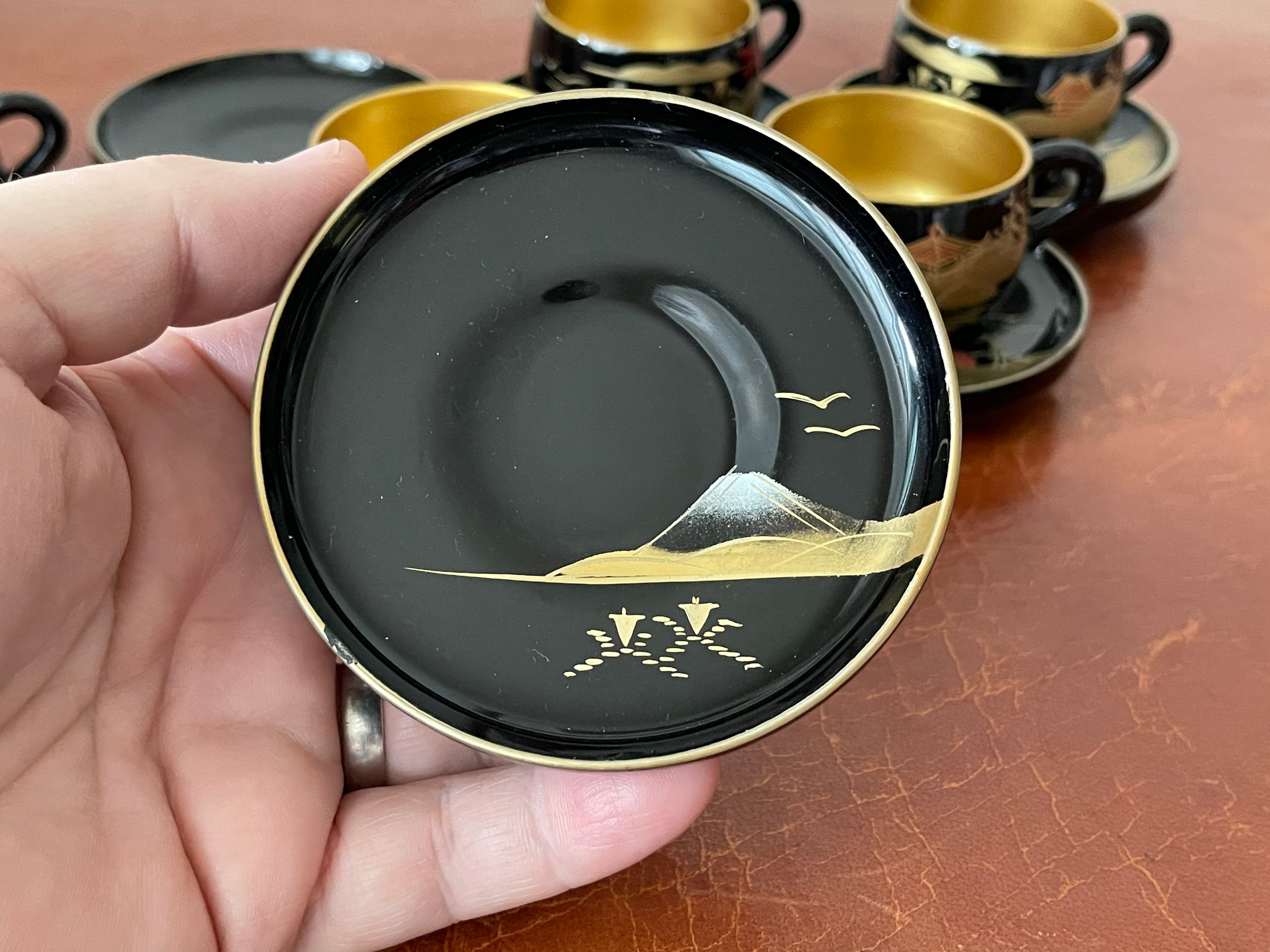 1930s Japanese Lacquer Tea Cups and Saucers Set of 6 Hand - Etsy