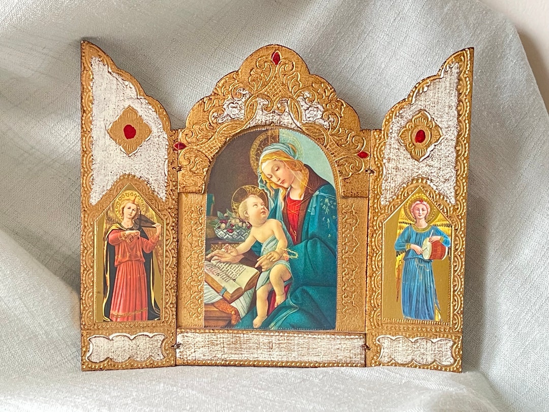 Vintage Italian Florentine Icon Triptych Hand Gilded Framed Trifold ...