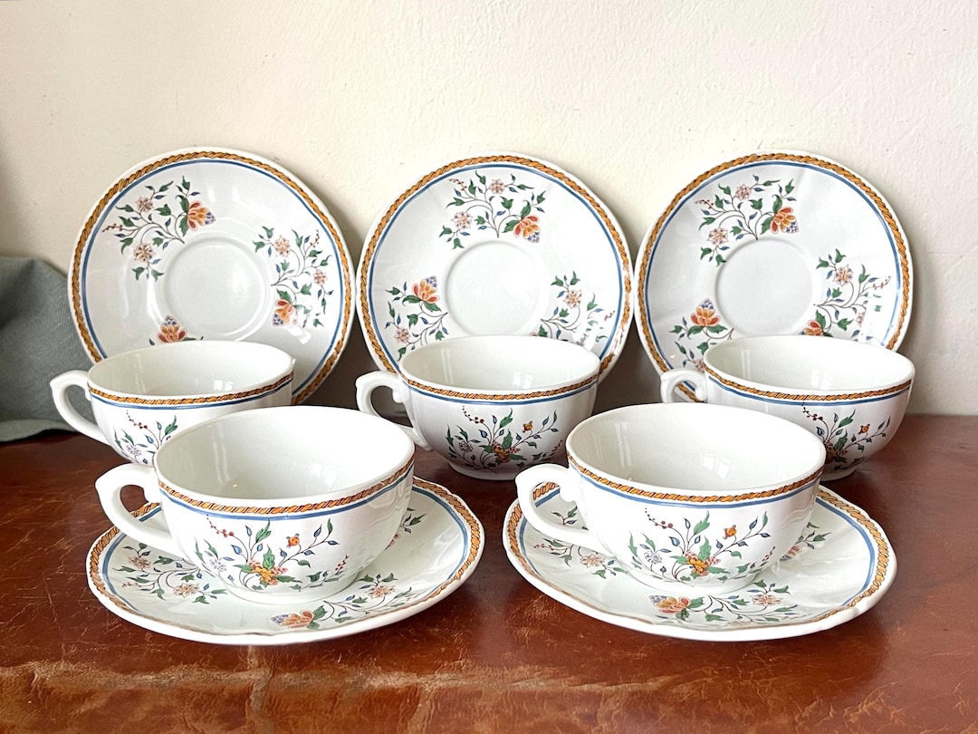 Vintage Gien Rouen Au Sainfoin Cups and Saucers Set of 5 Gien France ...