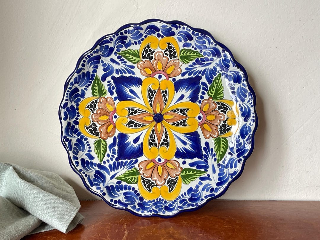 Mexican Talavera Pottery Platter Wall Plate Hand Painted Mexican Folk ...