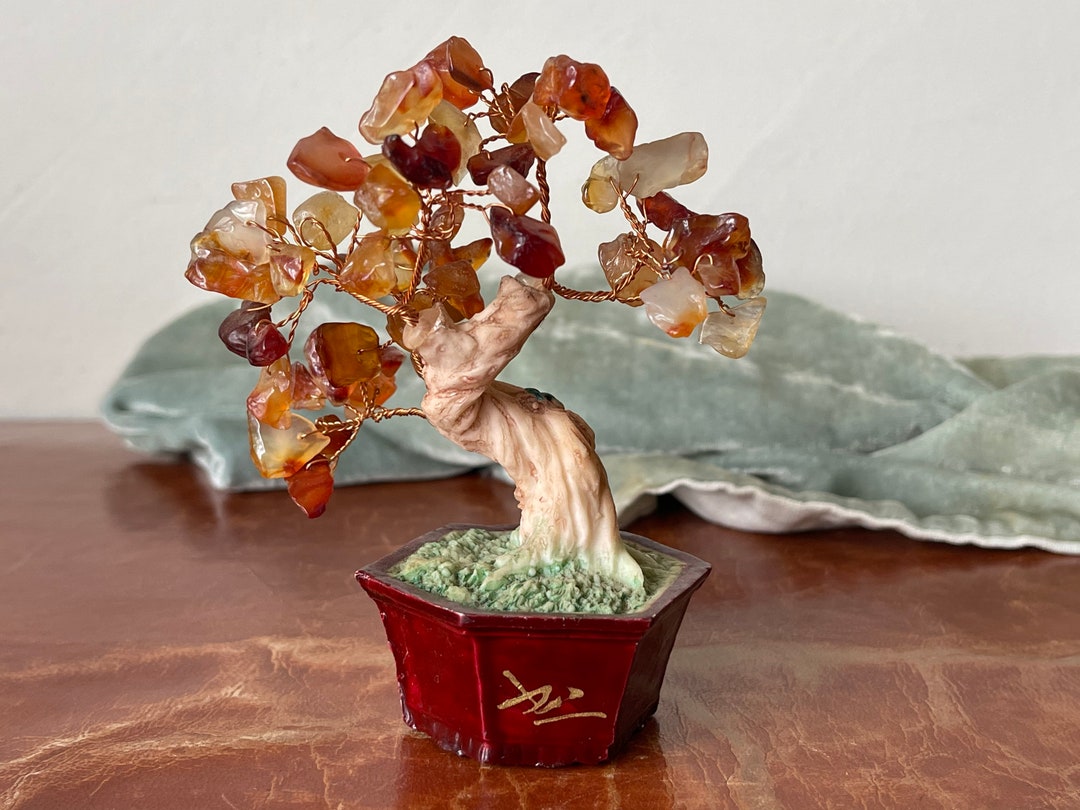 Chinese Stone Bonsai Tree Sculpture in Hand Painted Pot Tree of Life ...