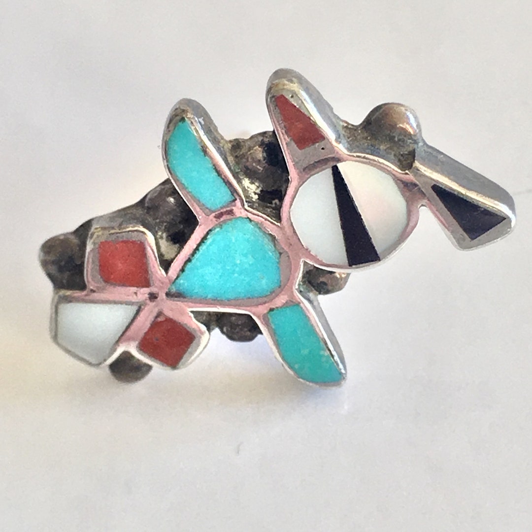 Zuni Thunderbird Pin Tie Tack Turquoise Coral Onyx and MOP Inlay ...
