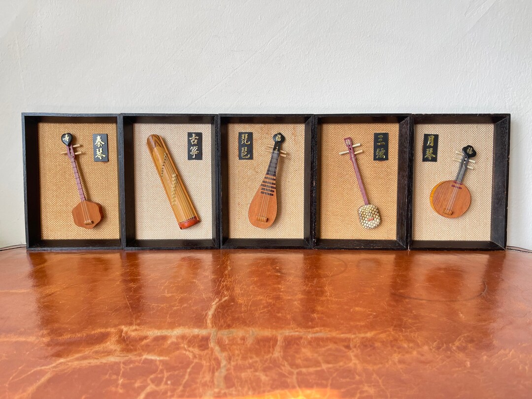 Vintage Chinese Miniature Wooden Stringed Instruments Framed Wooden ...