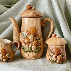 Vintage Mushroom Tea Set 1970s Hand Painted Mushroom Teapot Covered ...