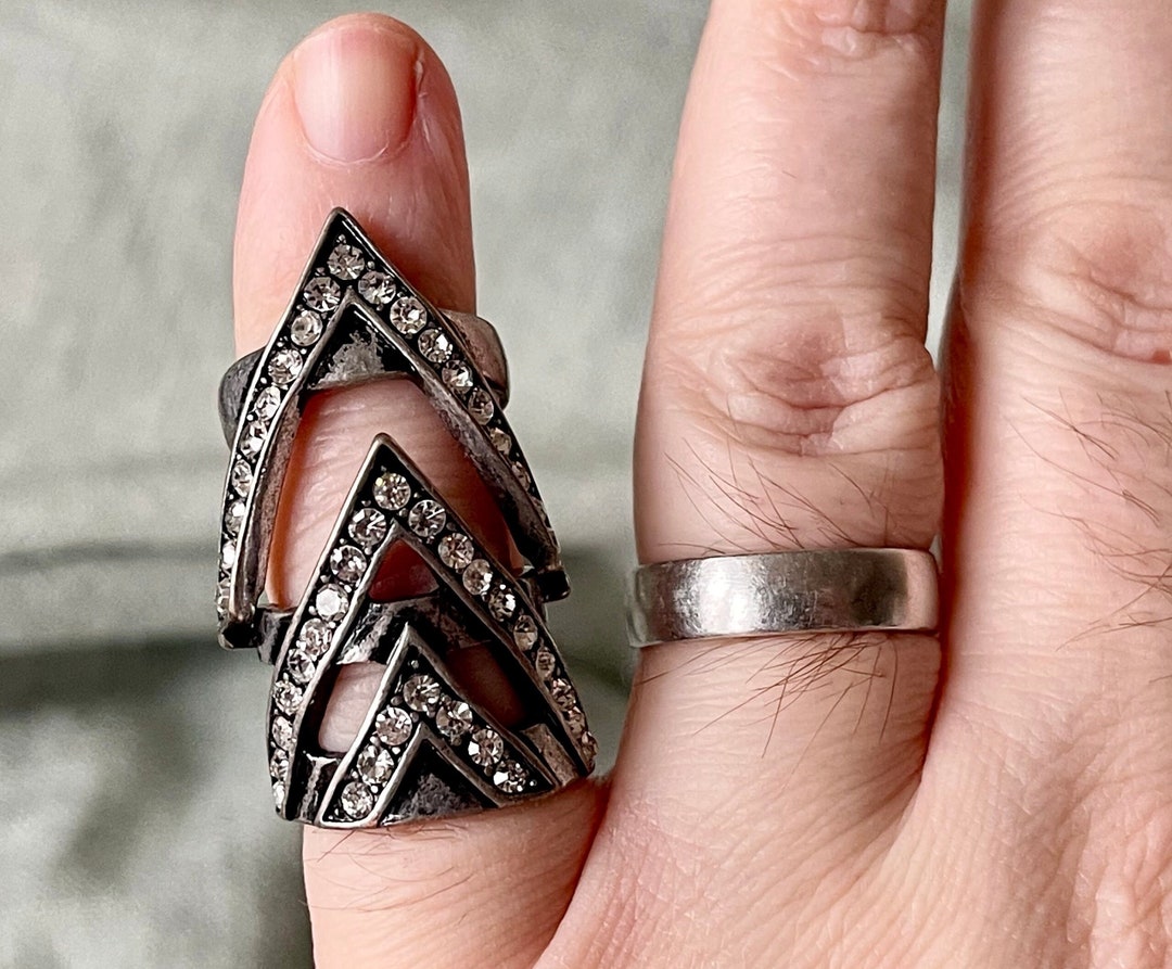 Gauntlet Knuckle Ring Hinged Articulted Silver Rhinestone Ring US Size ...