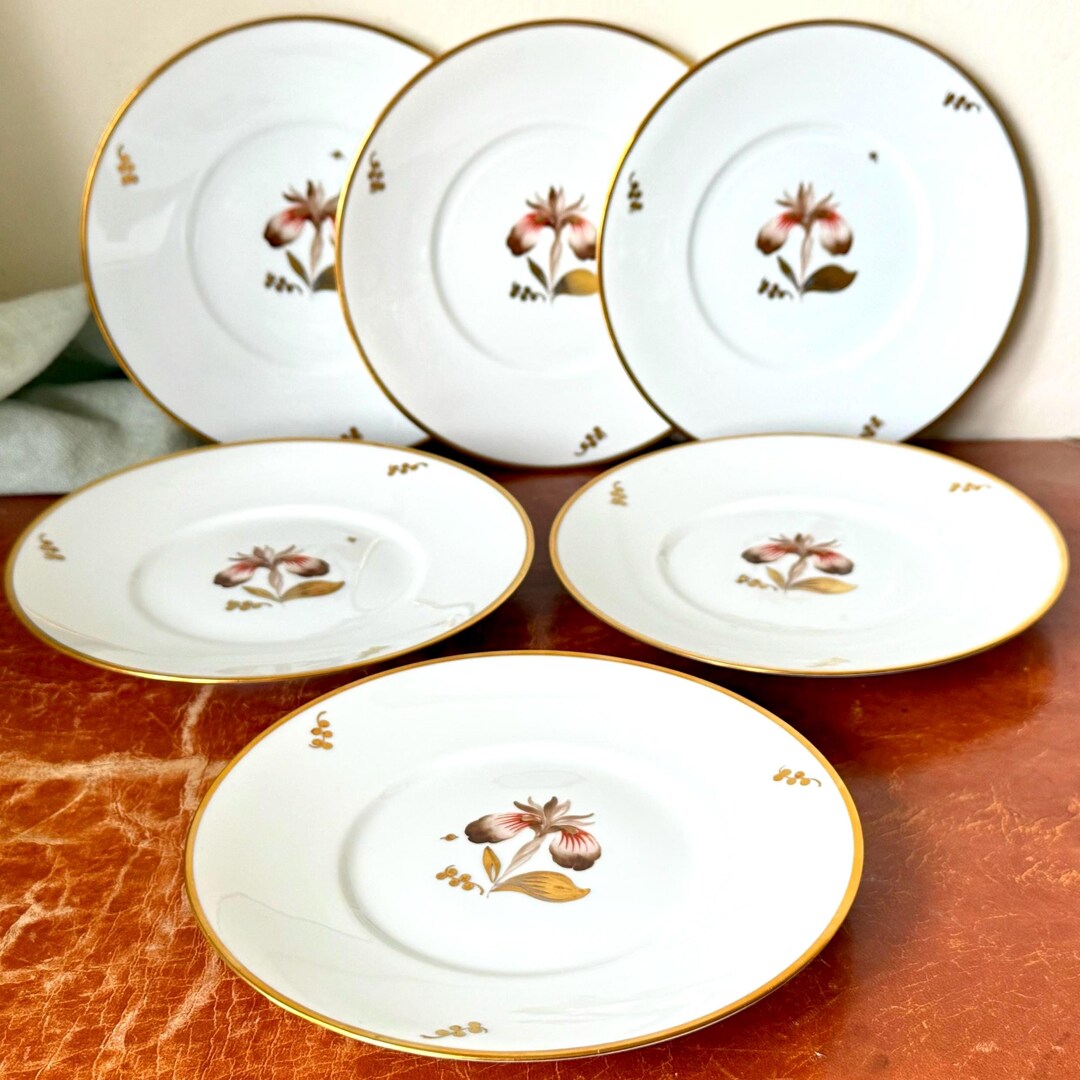 Royal Copenhagen Danish Porcelain Handpainted Iris Cake Plate Set of 6 ...