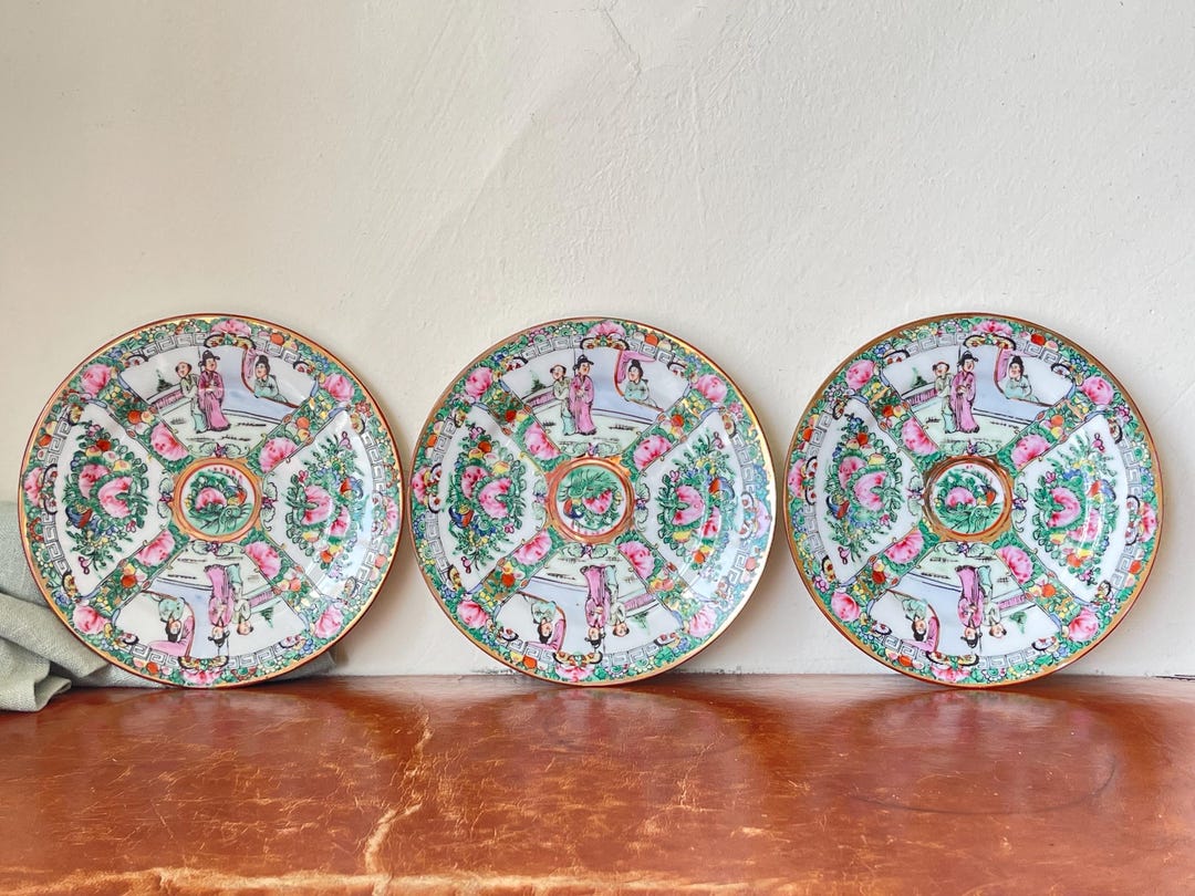 Antique Chinese Famille Rose Medallion Plates Set of 3 Republic Era ...