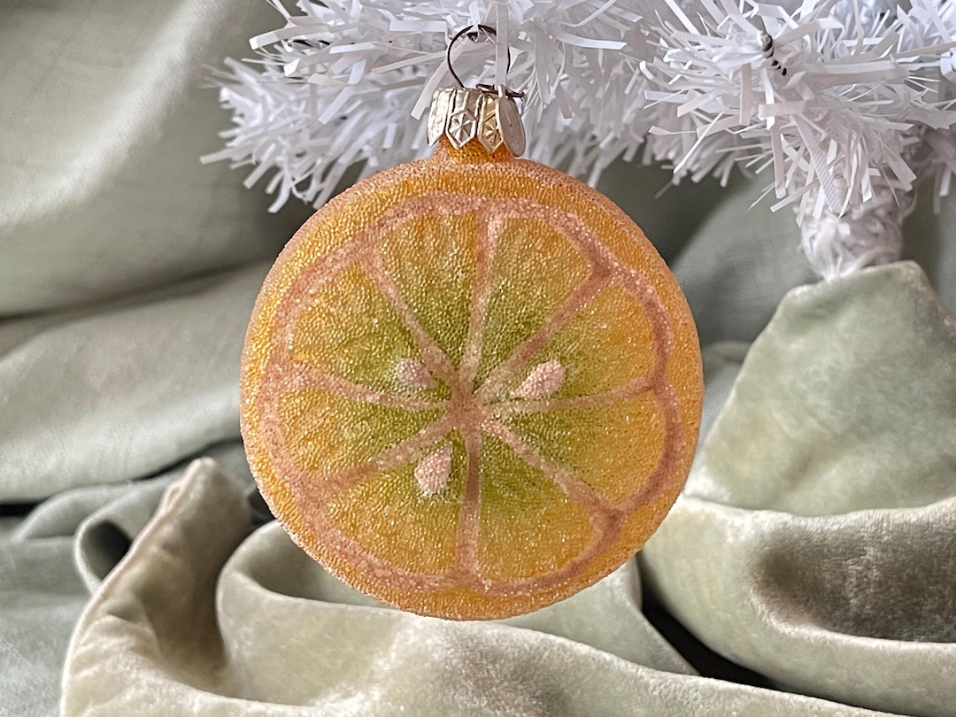 Vintage Sugared Fruit Glass Lemon Christmas Tree Ornament Blown Glass ...