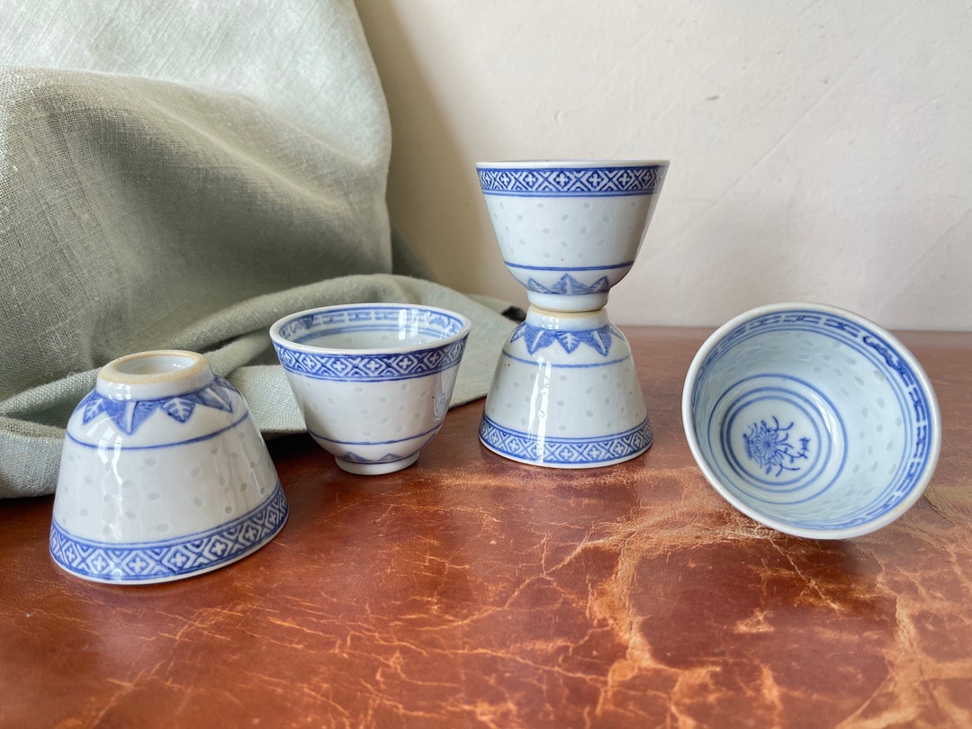 Vintage Chinese Blue and White Rice Grain Set of 5 Porcelain Rice ...