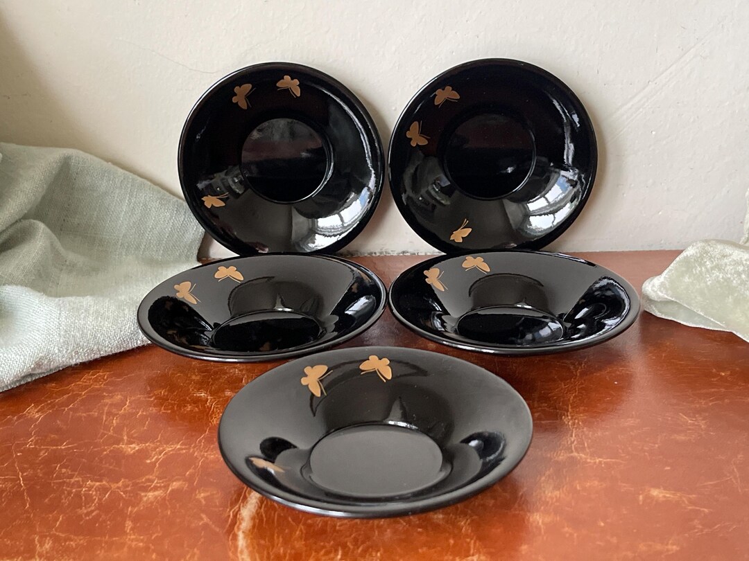 Vintage Japanese Lacquerware Tea Coasters (chataku) Set of 5 Black ...