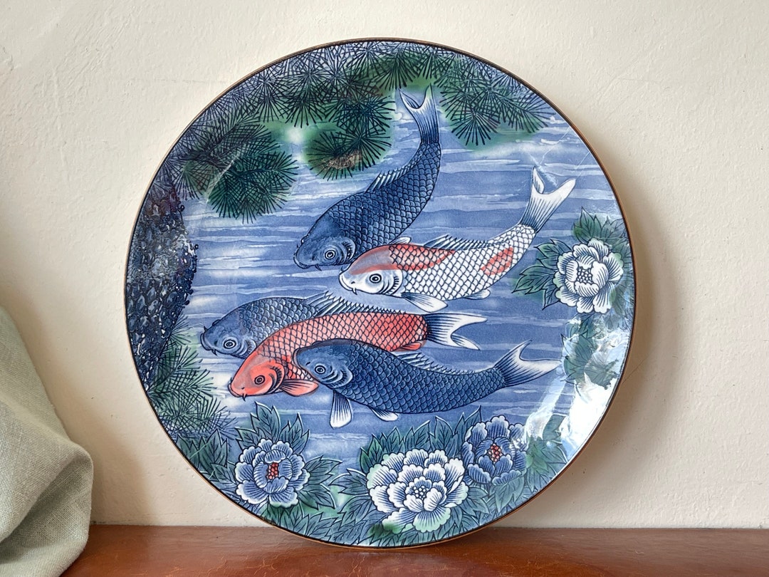 Japanese Ceramic Koi Fish Charger Serving Platter Made in Japan Sushi ...