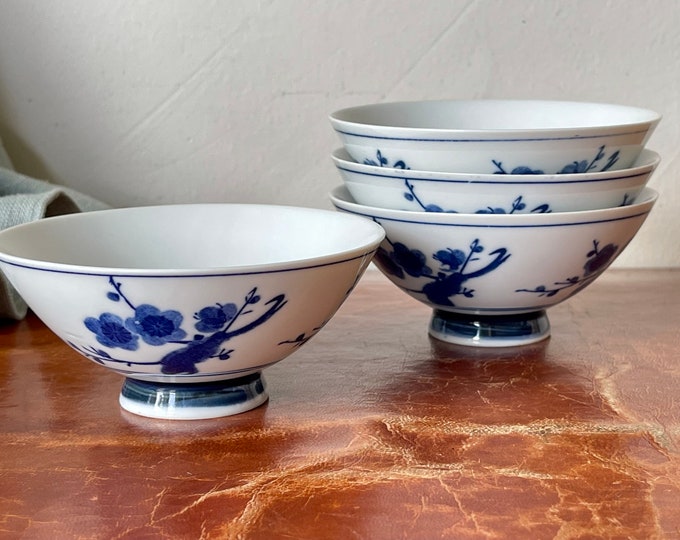 Vintage Japanese Chawan Rice Bowls Set of 4 Arita Porcelain Cherry ...
