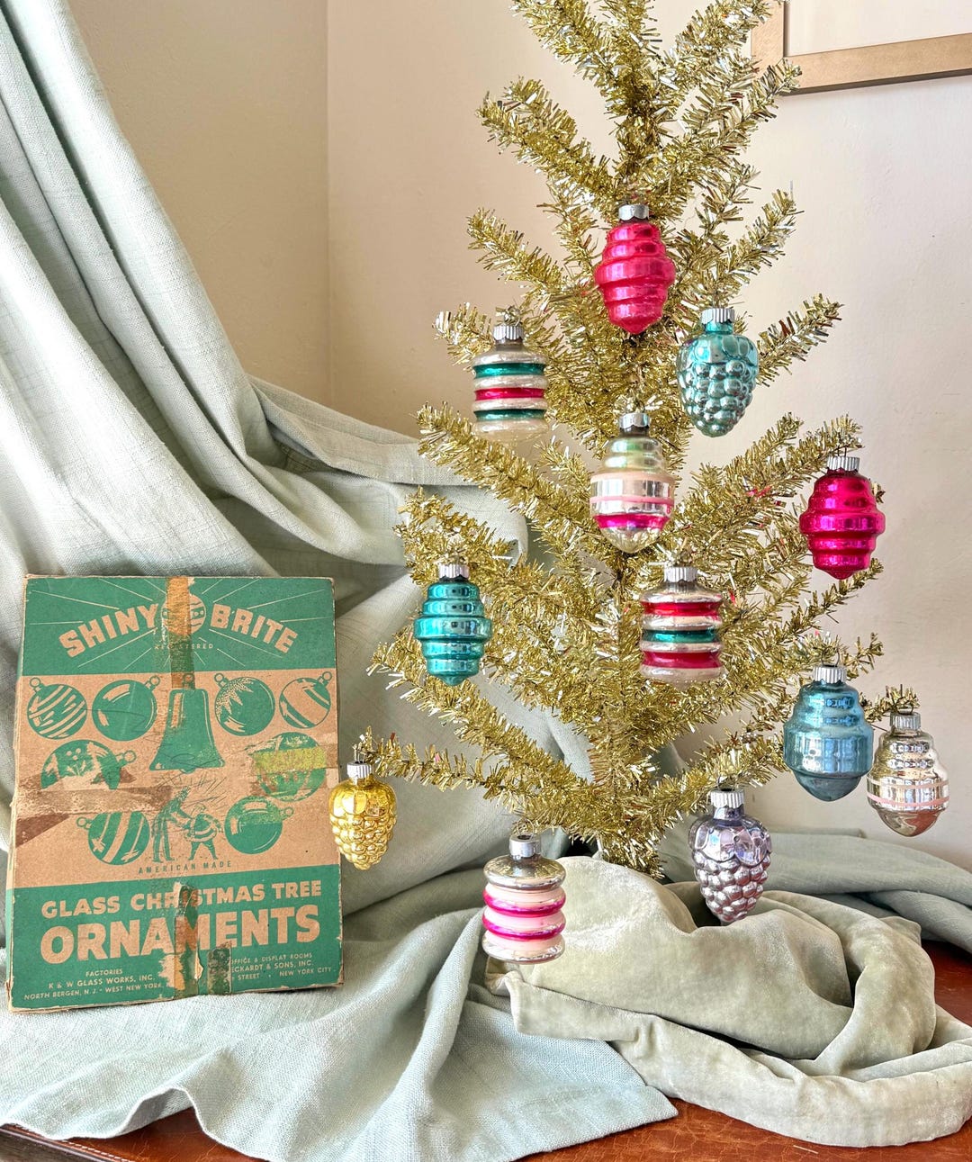 Vintage Shiny Brite Fancy Shape Ornaments Set of 12 Lanterns and ...
