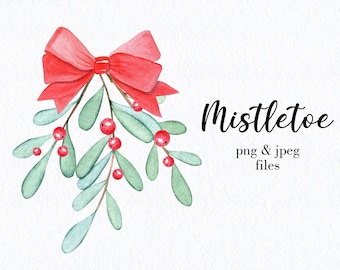 Mistletoe Watercolor Clipart Christmas Greenery Png Winter | Etsy