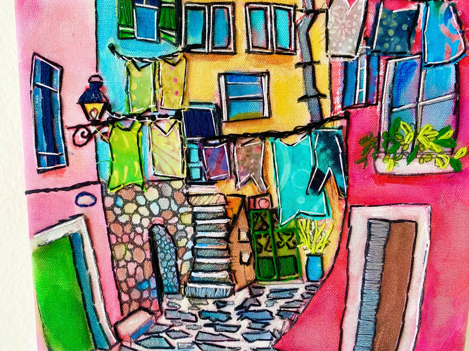 Textile Art for Walls-mixed Media-urban Sketch With Watercolor and ...