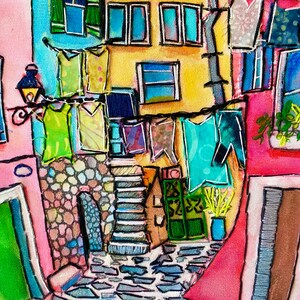 Textile Art for Walls-mixed Media-urban Sketch With Watercolor and ...