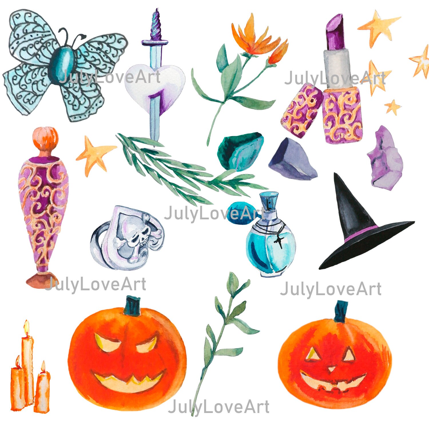 Watercolor Halloween Witch Clipart Digital paper Fashion | Etsy
