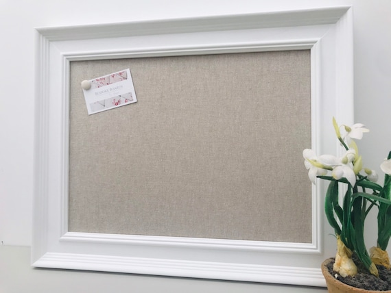 White Framed Linen Covered Notice Board / Pin Board - Etsy UK