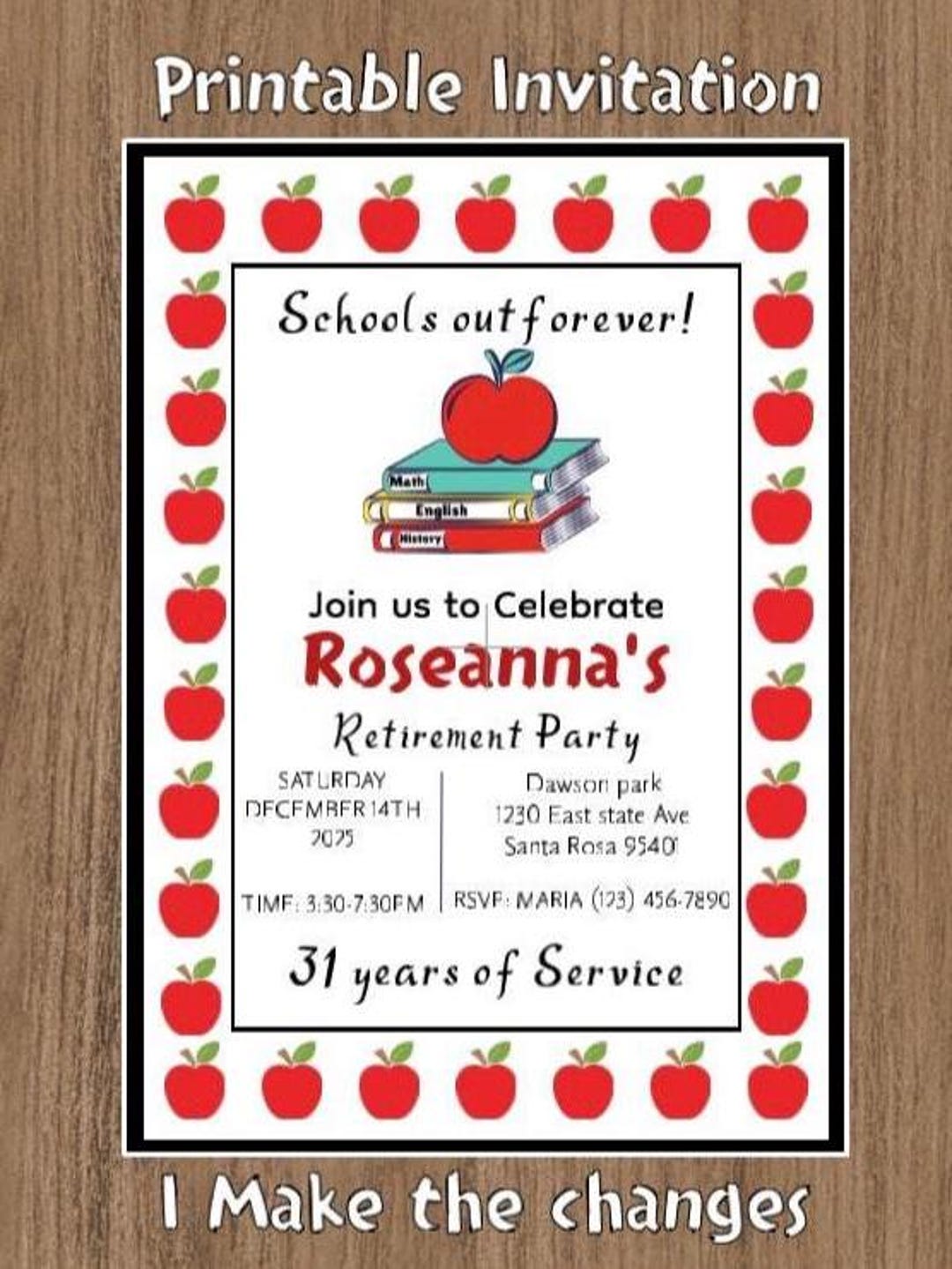Printable Teacher Retirement Party Invitations,customizable Retirement ...