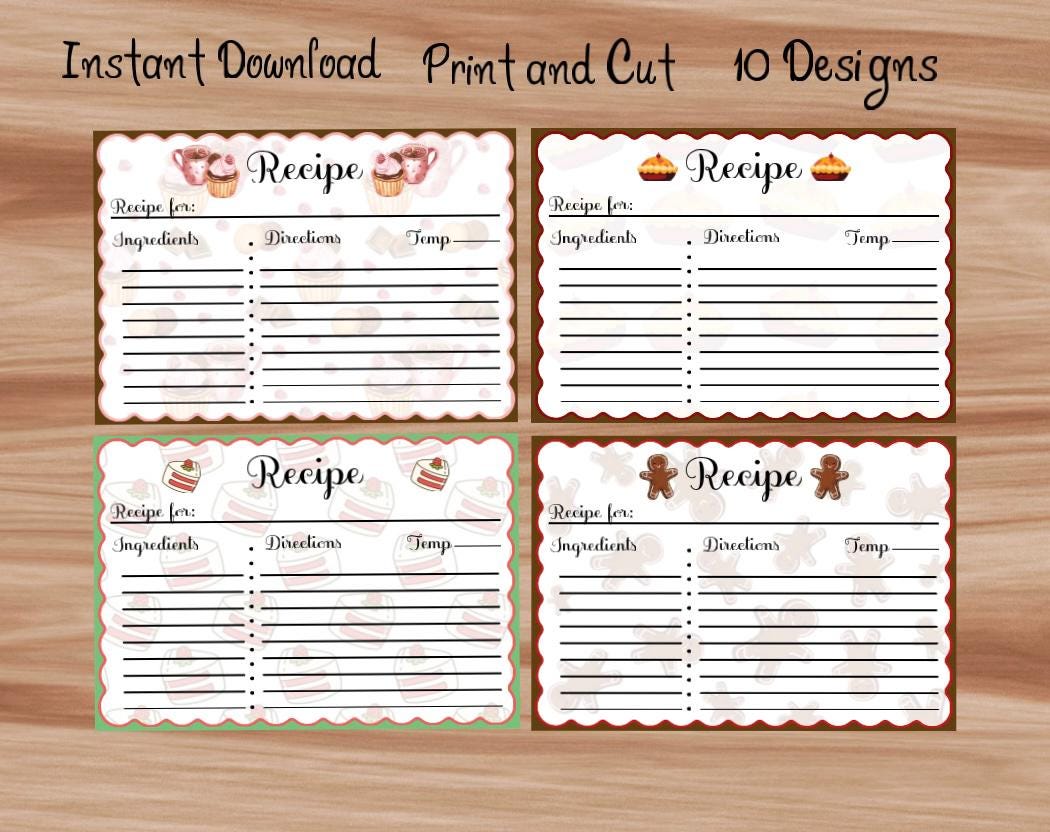 Printable Recipe Cards,sweet Treat Recipe Cards,printable Dessert ...