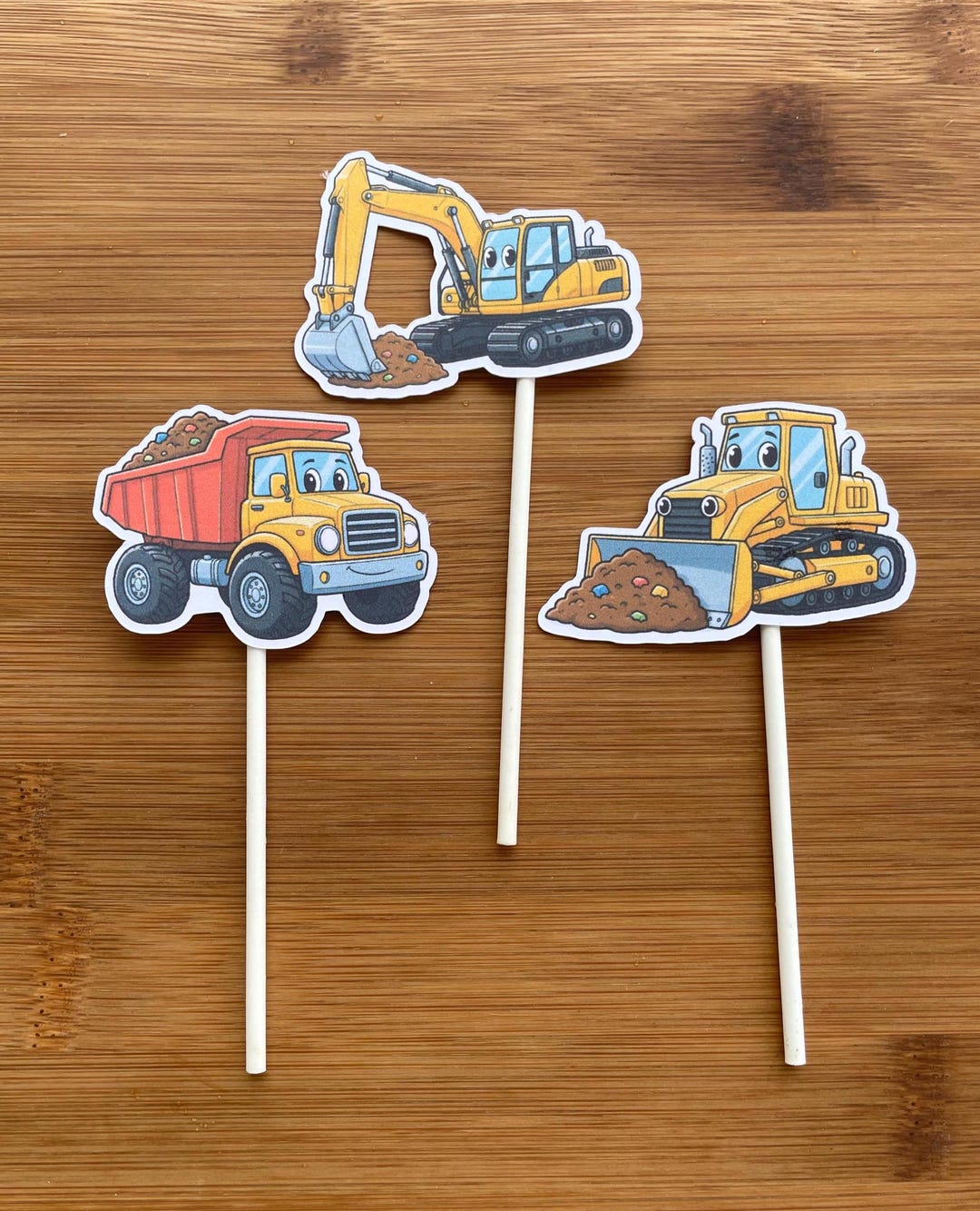 Bulldozer and Excavator Cupcake Toppers | Dump Truck Party Decor Set of ...