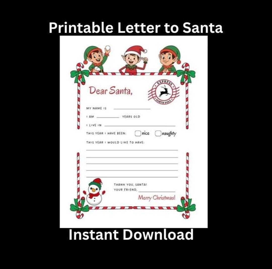 Printable Letter to Santa | Cute Kids Christmas Wish List | Fill-in-the ...