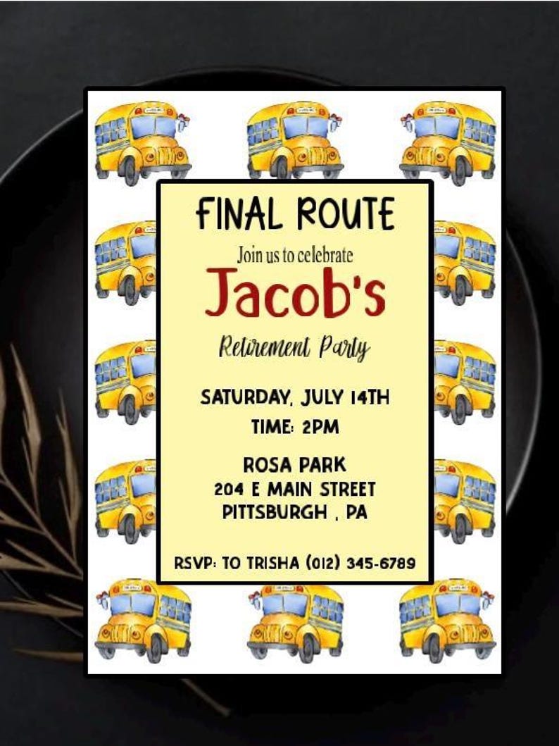 Editable School Bus Driver Retirement Invitation,printable Bus Driver ...