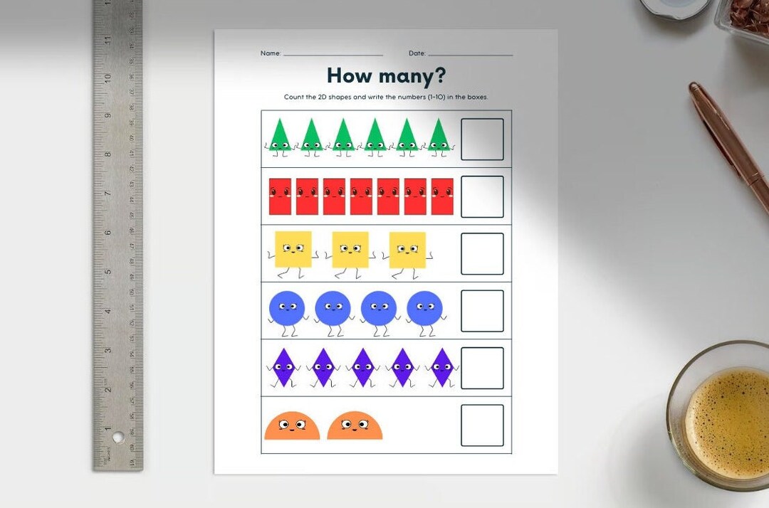 Laminated Preschool/kindergarten Counting Shapes Worksheets - Etsy