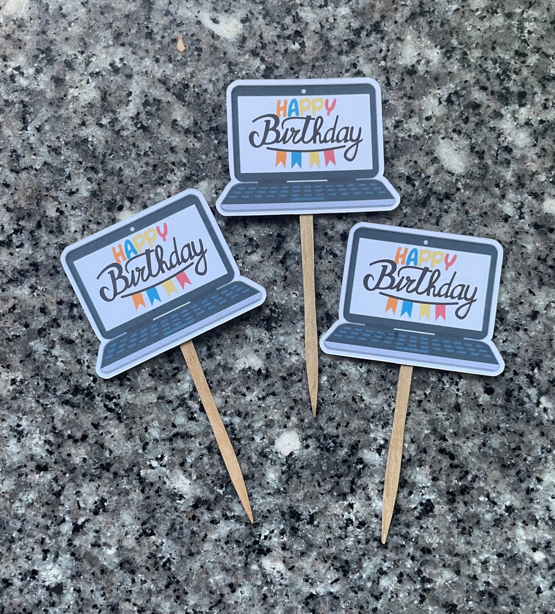 Laptop Cupcake Toppers,computer Birthday Cake Decorations,tech Themed ...