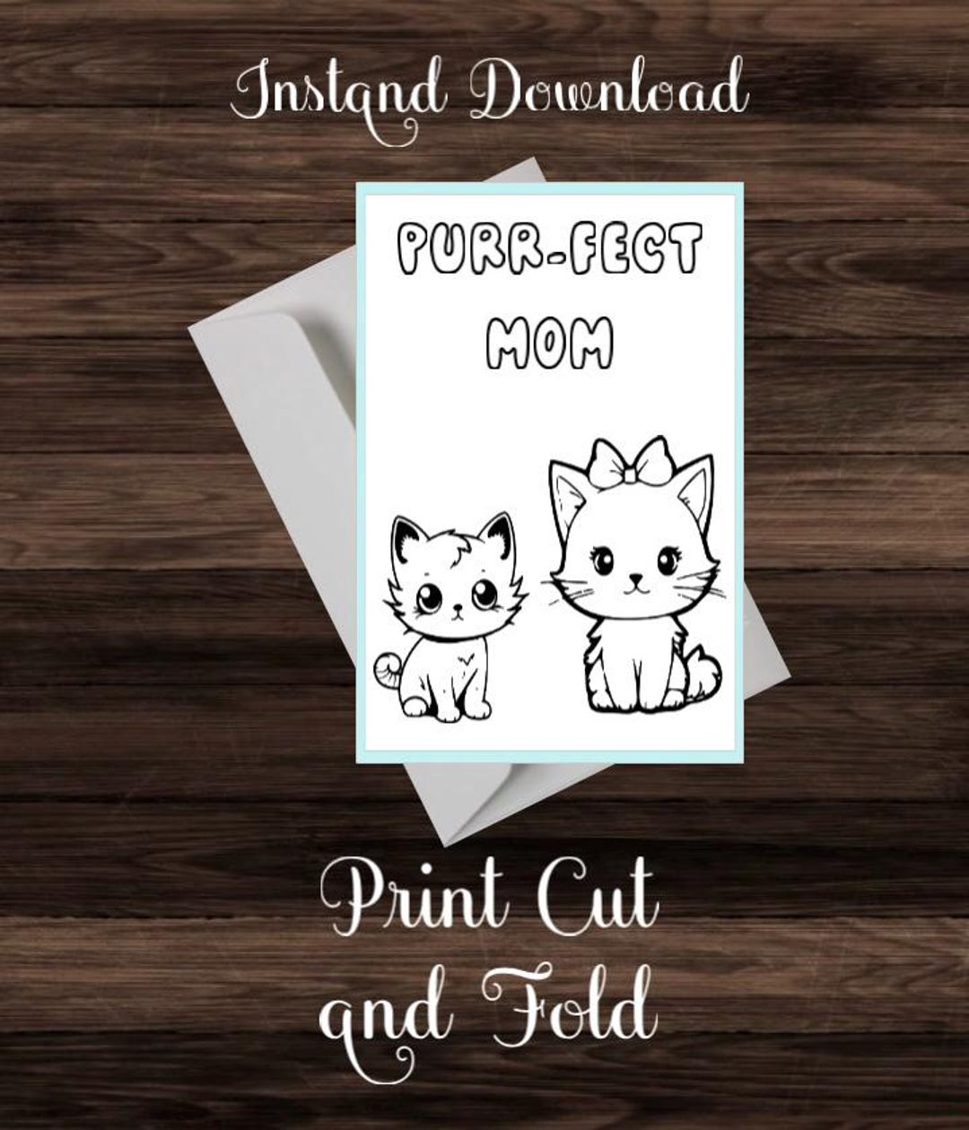 Printable Cat Mother's Day Card for Kids,cute Cat Mother's Day Card for ...