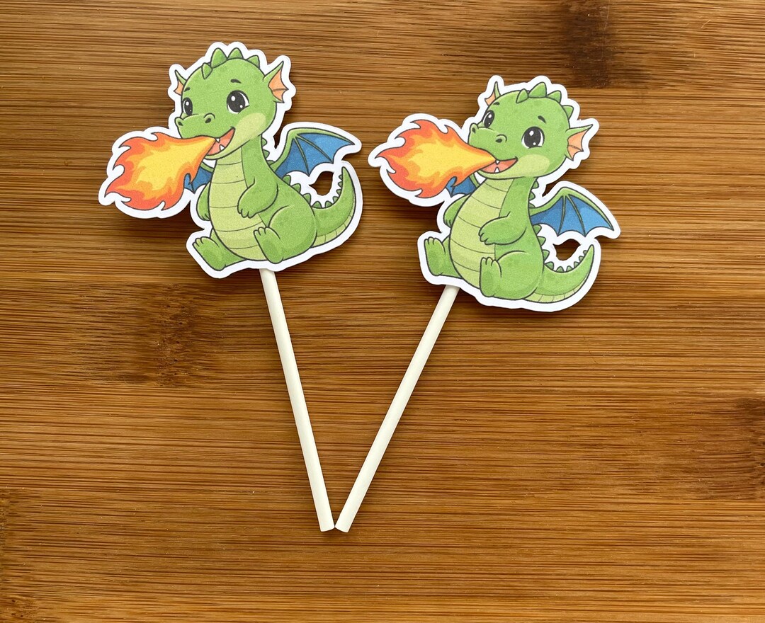 Baby Dragon Cupcake Toppers | Set of 12 Fantasy Birthday Party Decor ...