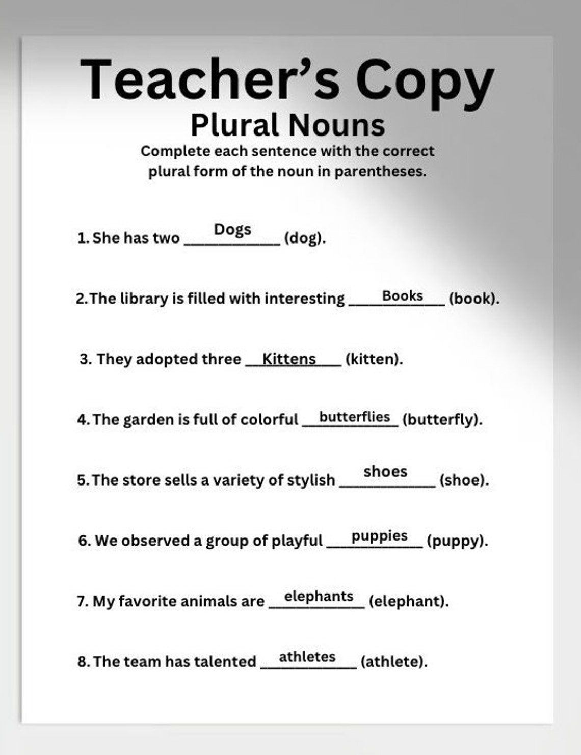 Printable Plural Nouns Worksheets,homeschooling Resources,teacher ...