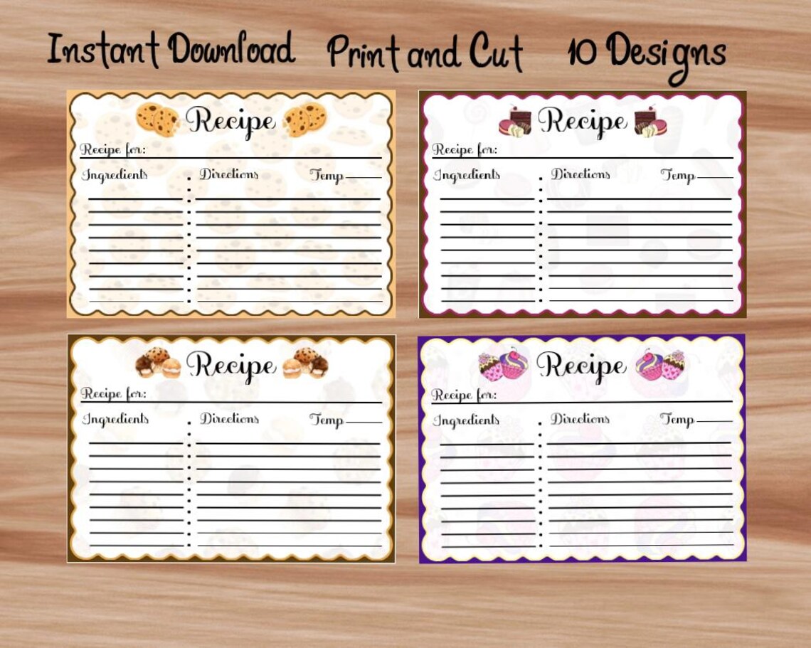 Printable Recipe Cards,sweet Treat Recipe Cards,printable Dessert ...