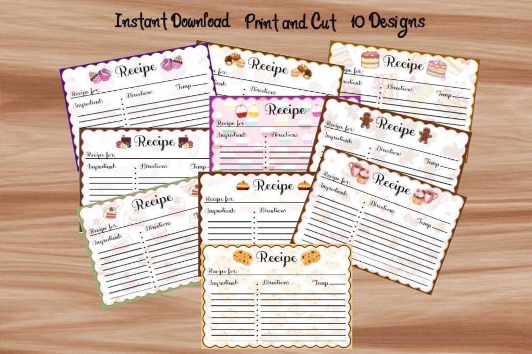 Printable Recipe Cards,sweet Treat Recipe Cards,printable Dessert ...