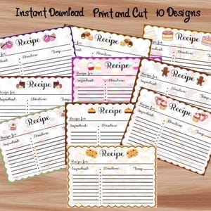 Printable Recipe Cards,sweet Treat Recipe Cards,printable Dessert ...